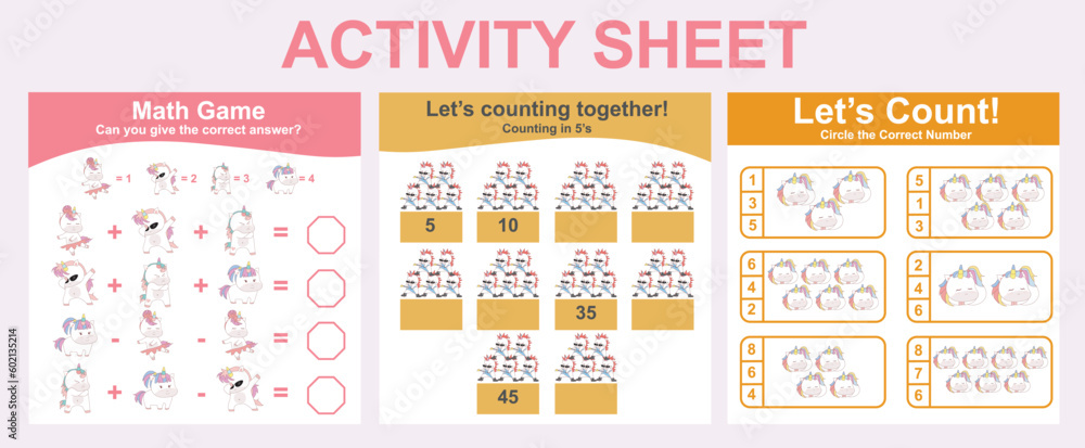 Activity sheet for children. 3 in 1 Educational printable worksheet ...