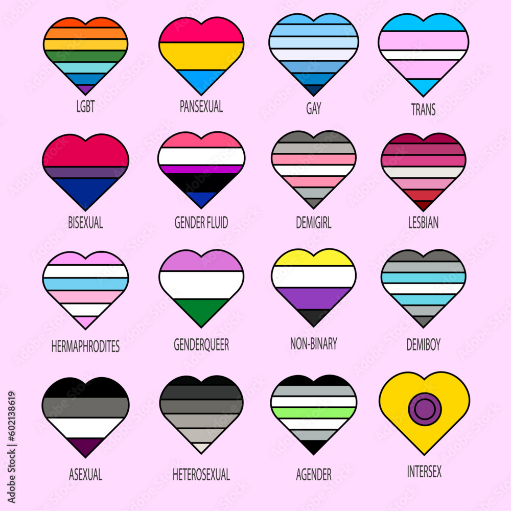Vetor de LGBT sexual identity pride flags gender collection. Flag of ...