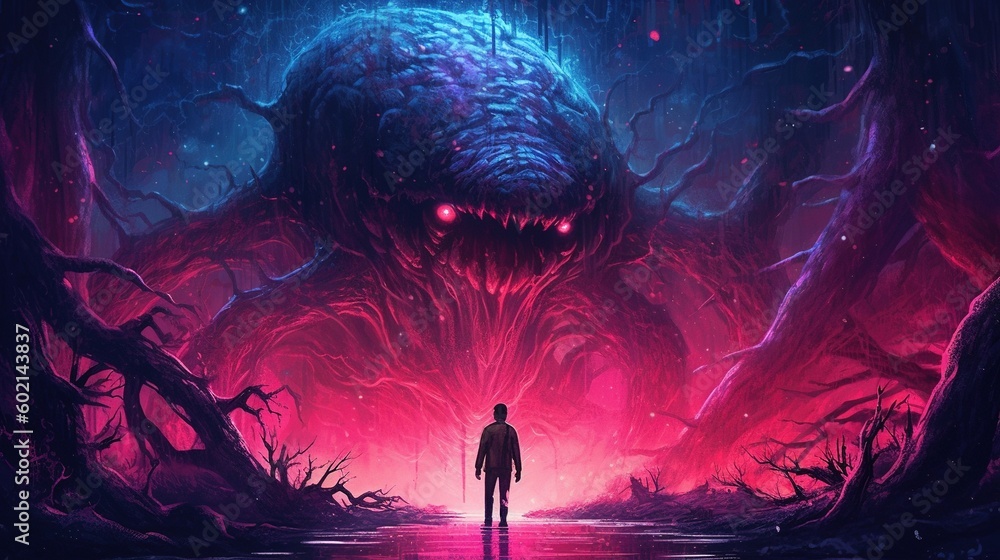 Portrait of a person being stalked by a surreal monster. Fantasy ...