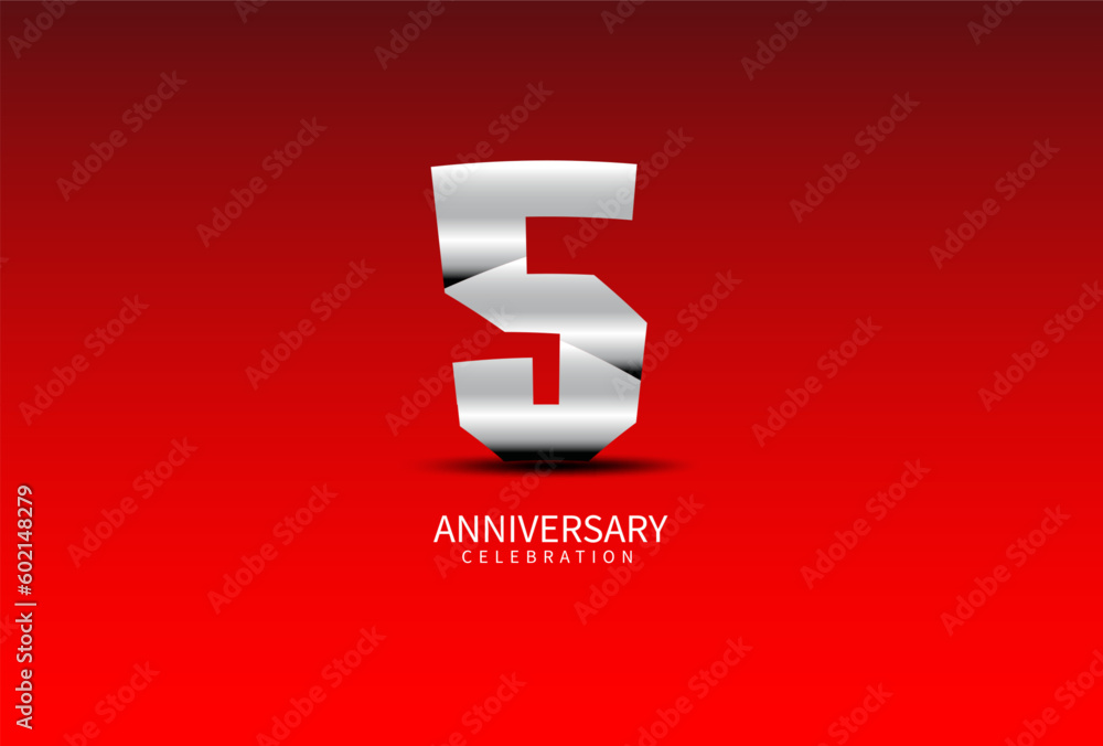 5 Year Anniversary Celebration Logo silver vector, 5 Number Design, 5th ...