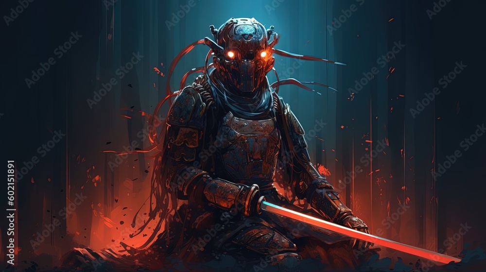 Robot samurai with a laser katana. Fantasy concept , Illustration ...