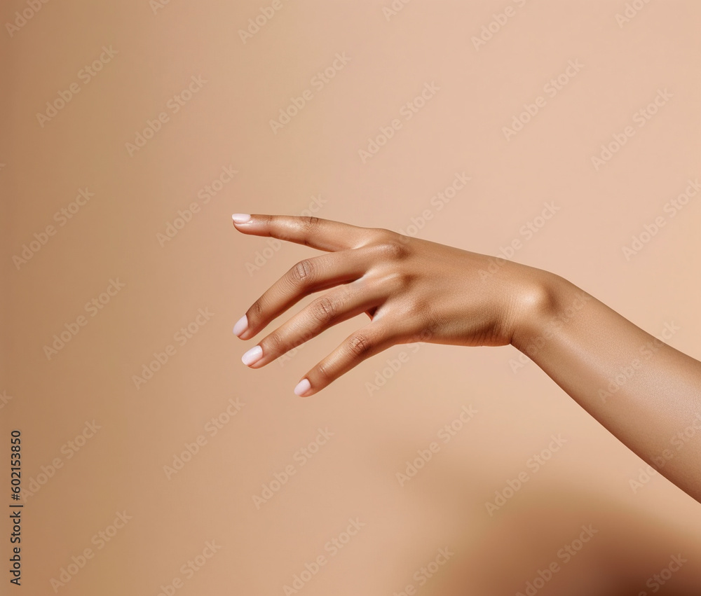Female hand on beige background. AI generated image. Stock Illustration ...