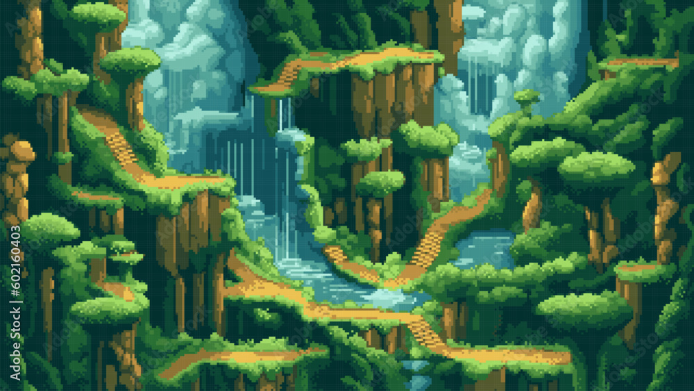 pixel art game level background, 8 bit, landscape, arcade video game ...