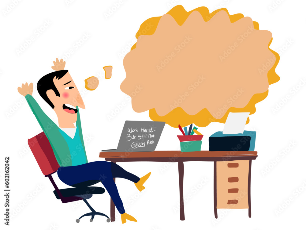 Chaos in office. Stressed worker with shock reaction. Surprised people ...