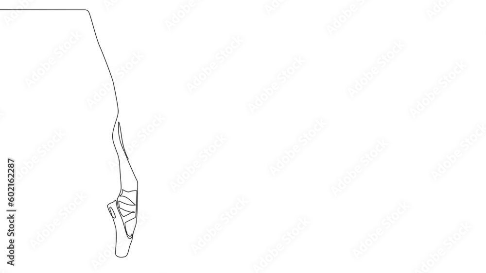 Continuous line art animation. Ballet dancer legs on pointe shoes ...