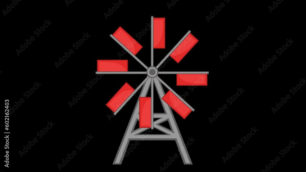 cartoon windmill animation with rotating propellers, on a transparent ...
