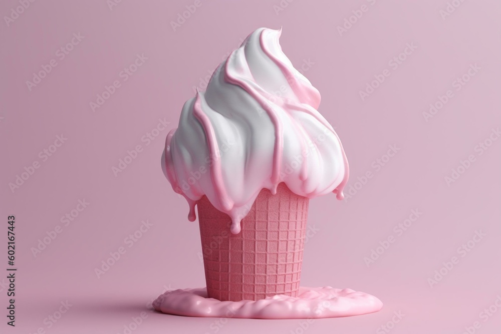Simple 3d Model Of A Pink And White Soft Serve Ice Cream Minimalist Style With A Squishy