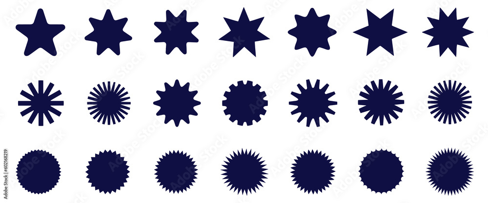 Vector set of minimalist sticker star shape, badges, star, sale, figure ...