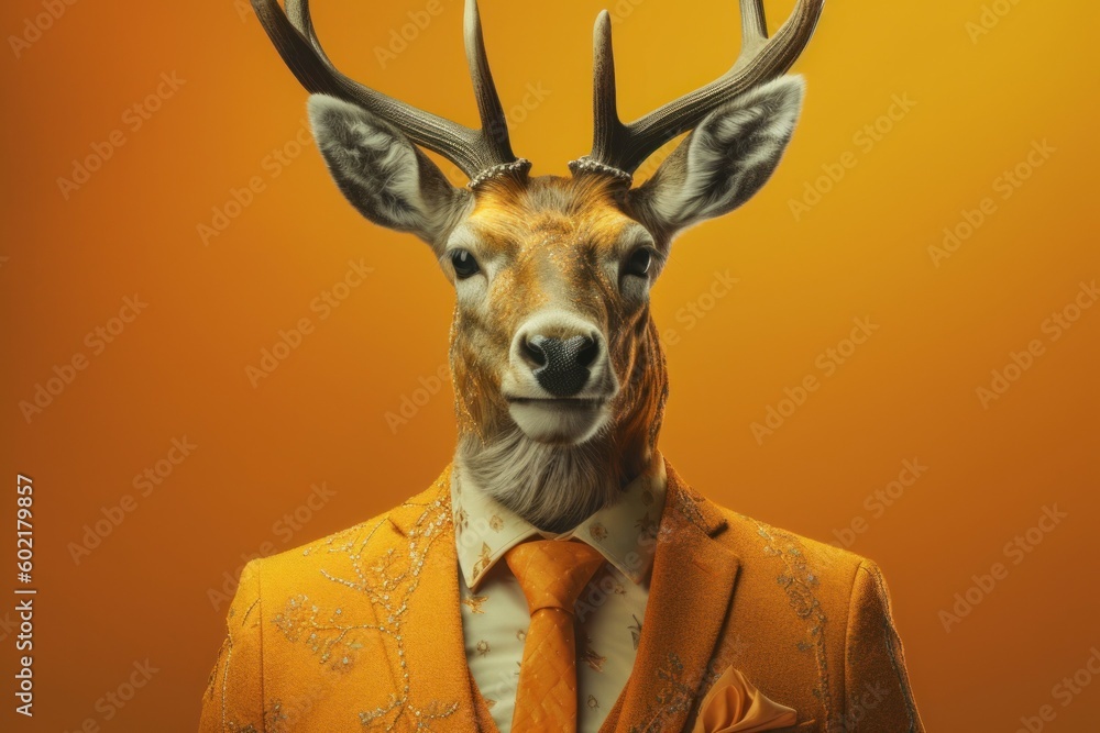 Anthropomorphic elk dressed in a suit like a businessman. business ...
