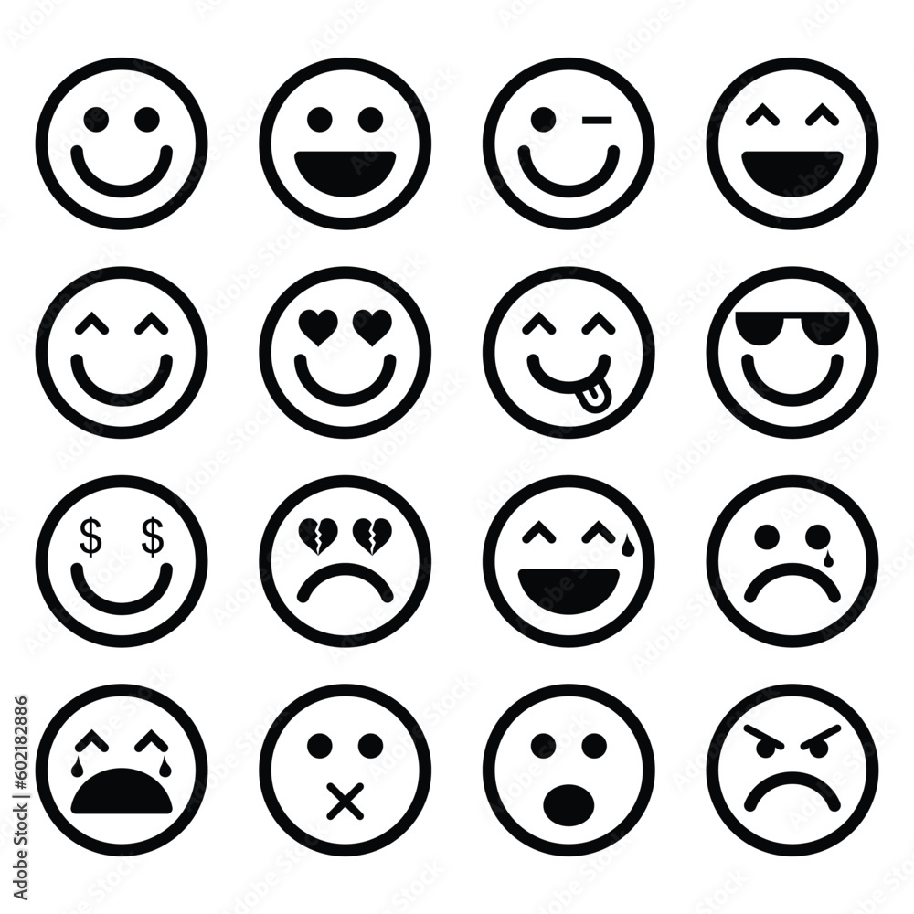 smiley faces emoticon icon expression outline Stock Vector | Adobe Stock