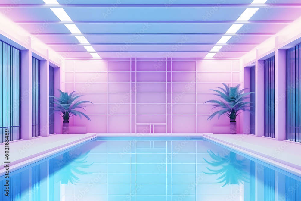 swimming pool retrowave neon aesthetic. Neural network AI generated art ...
