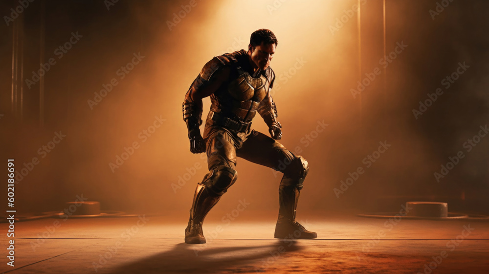 Photo realistic illustration of a super soldier, martial artist, in a ...