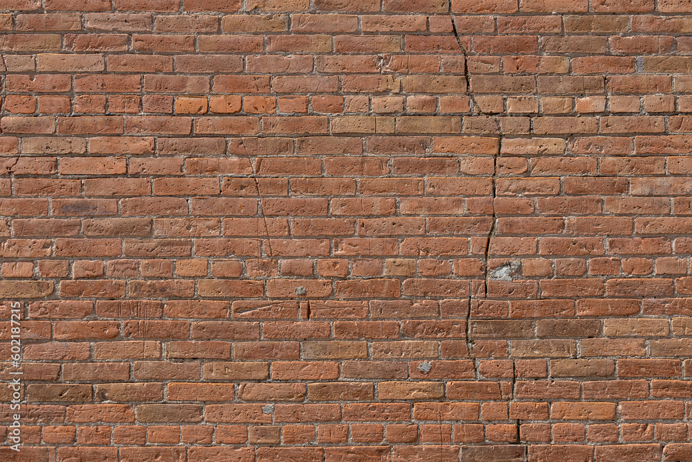 Full frame texture background of an old reddish brown clay brick wall ...