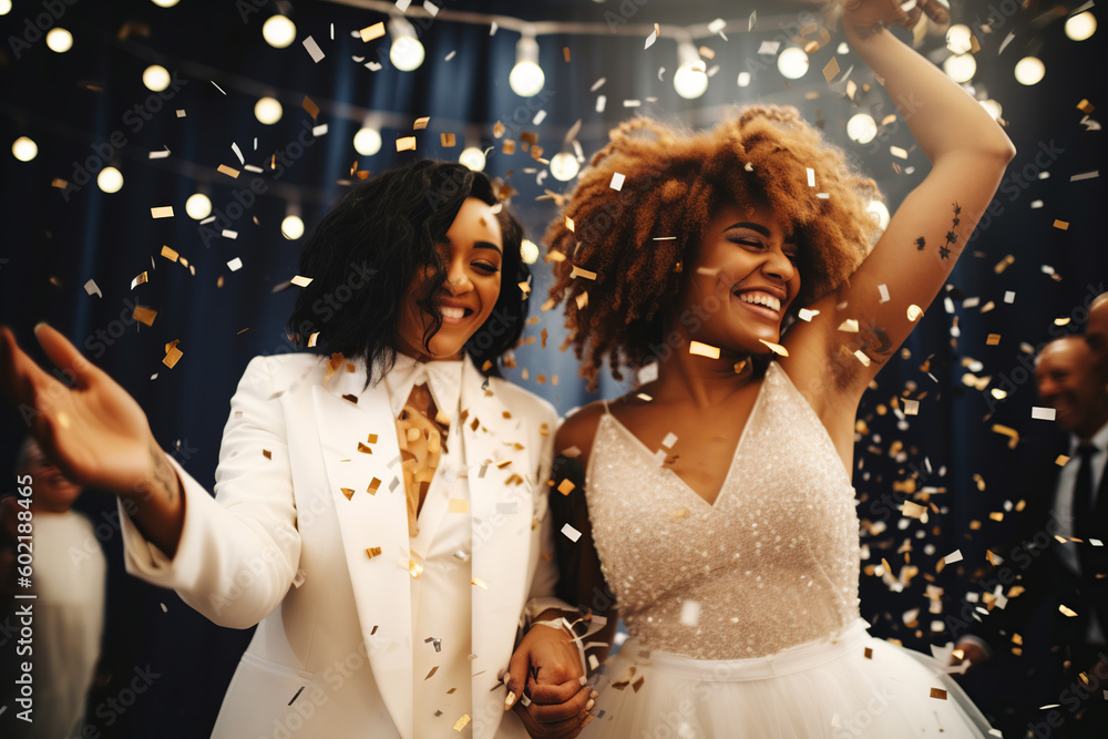 Homosexual Gay Lesbian Wedding Celebration Two Young Women Getting