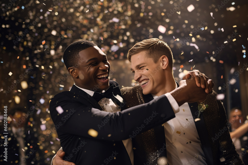 homosexual gay wedding celebration, two young gay men getting married ...