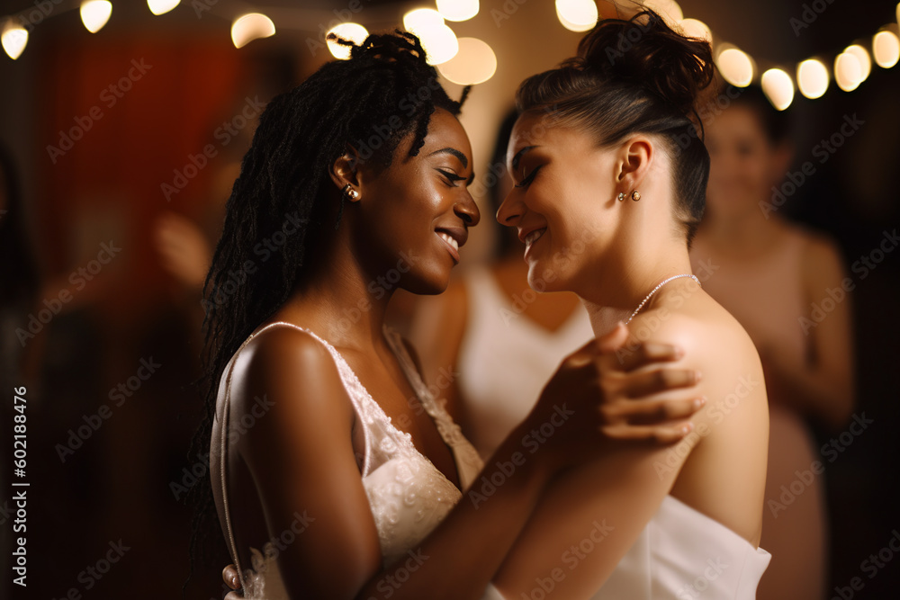 Homosexual Gay Lesbian Wedding Celebration Two Young Women Getting
