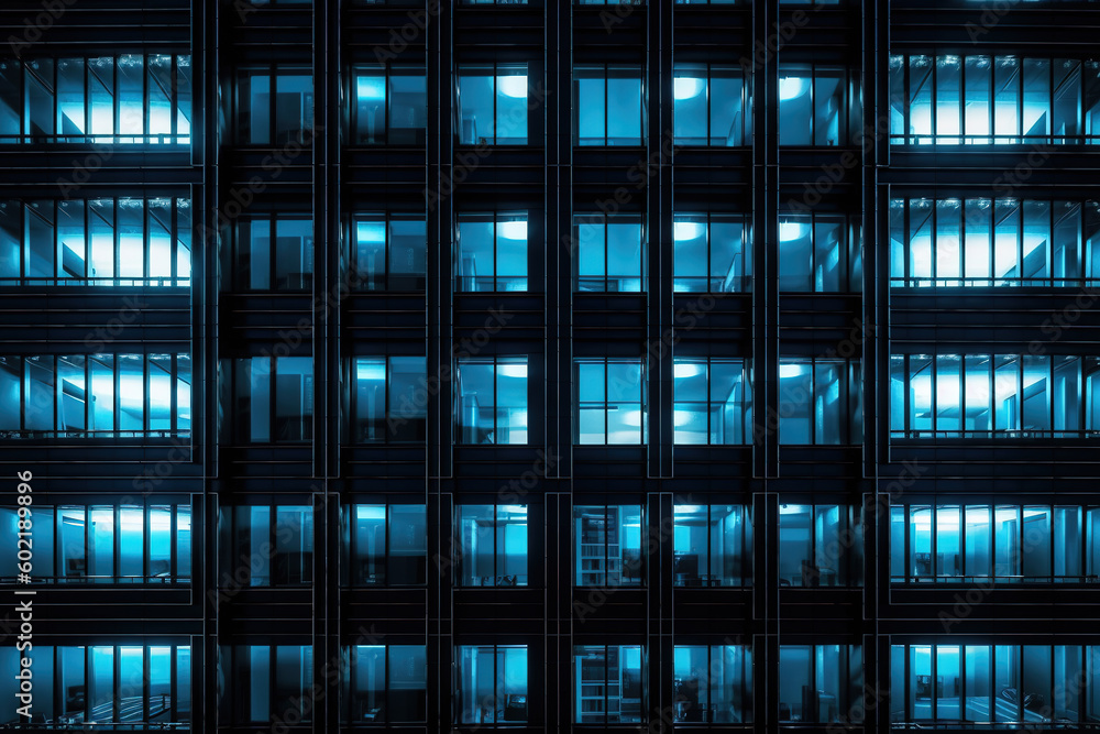 ภาพประกอบสต็อก Seamless skyscraper facade with blue tinted windows and ...