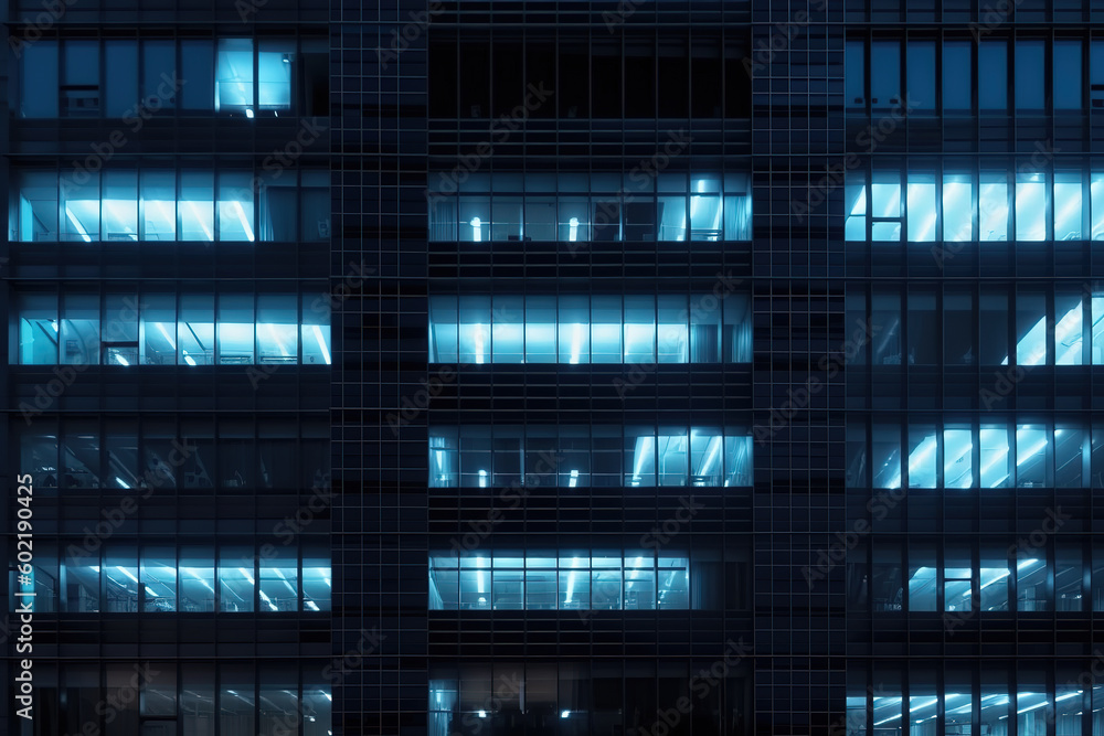 ภาพประกอบสต็อก Seamless skyscraper facade with blue tinted windows and ...