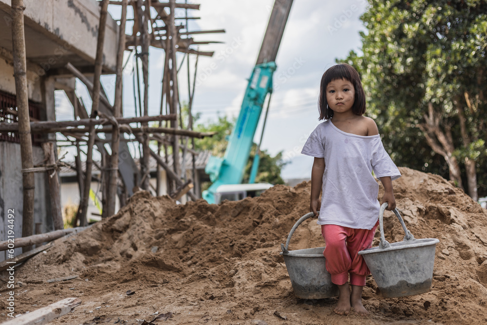 Children working at construction site for world day against child labor ...