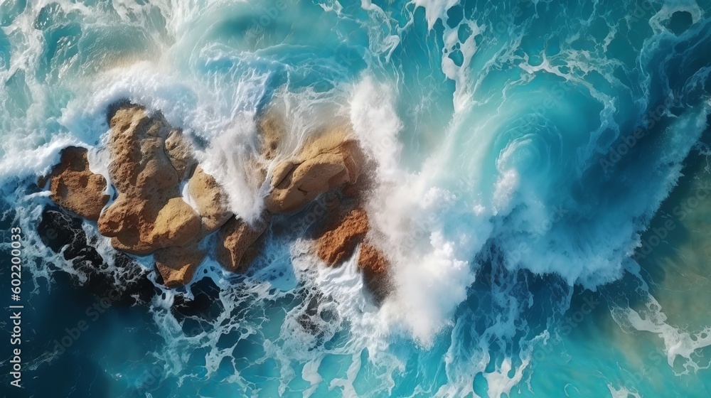 Airborne see to smoldering waves with froth. Creative resource, AI ...