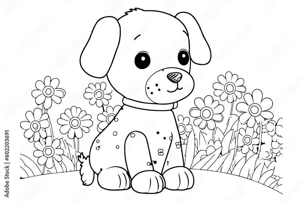 Dog Character Vector, Coloring Book Page with Dog, Coloring page ...