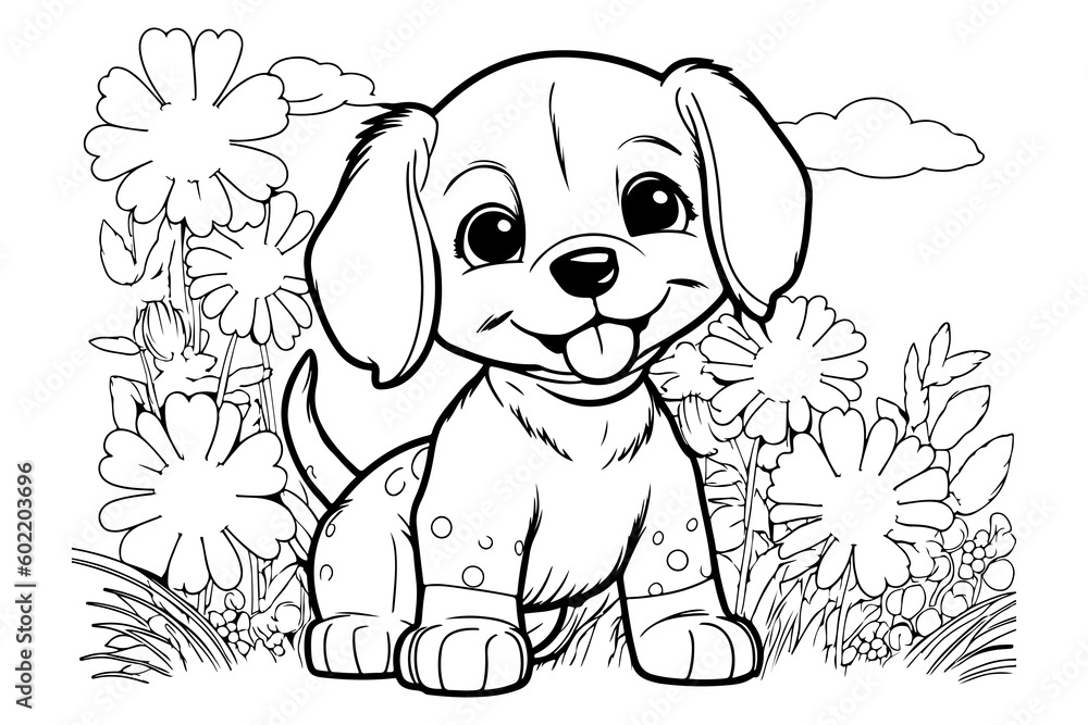 Dog Character Vector, Coloring Book Page with Dog, Coloring page ...