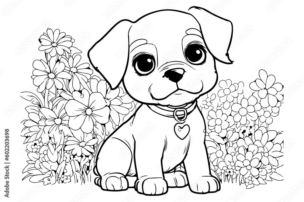 Dog Character Vector, Coloring Book Page with Dog, Coloring page ...