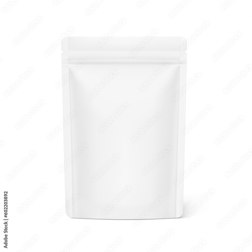 Food pouch stand up bag mockup set. Vector illustration isolated on ...