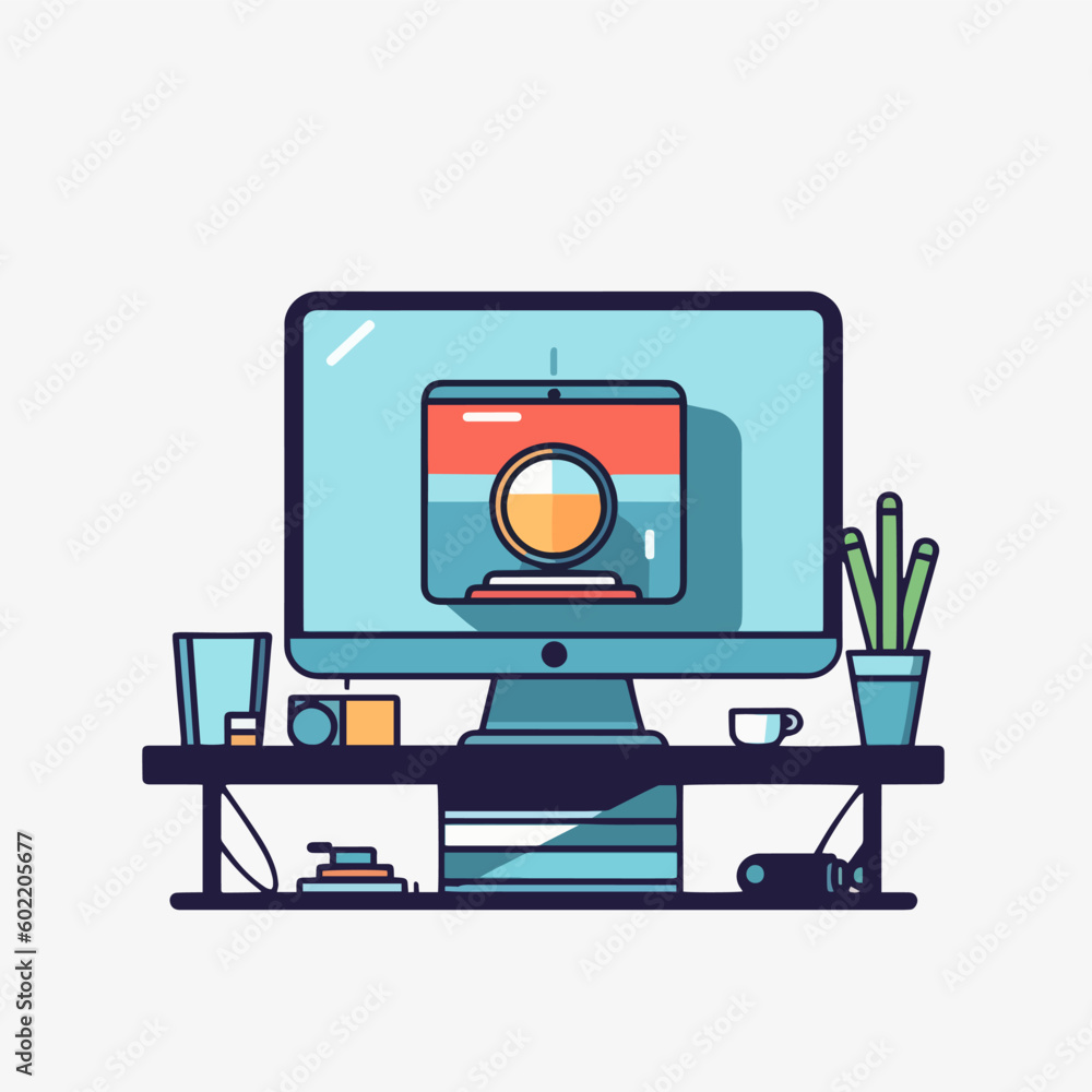Illustration of computer vector cartoon icons, with a flat style for ...