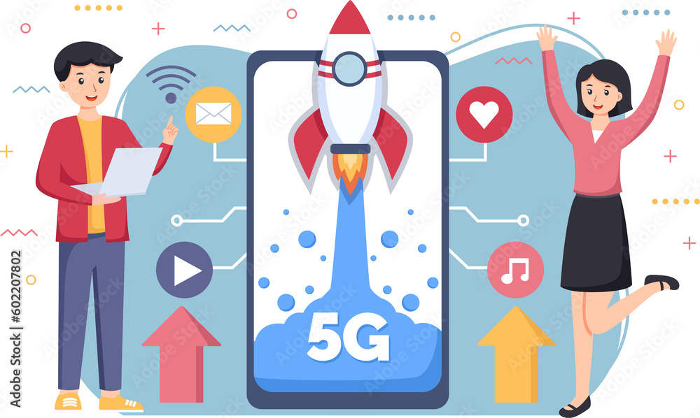 Mobile wireless 5th generation technology background design illustration. 5G wireless network ...