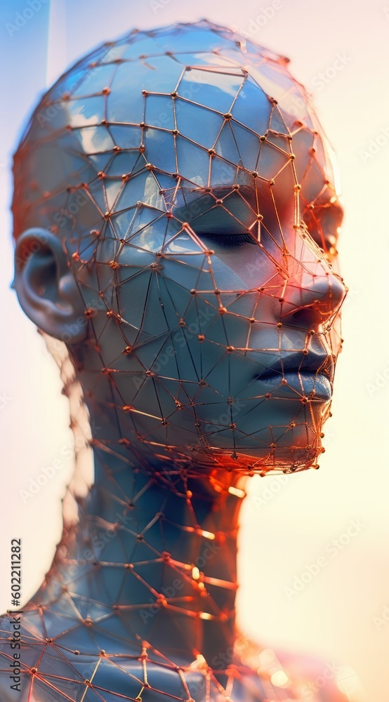 singularity end line closeup person wire mesh covering face product ...