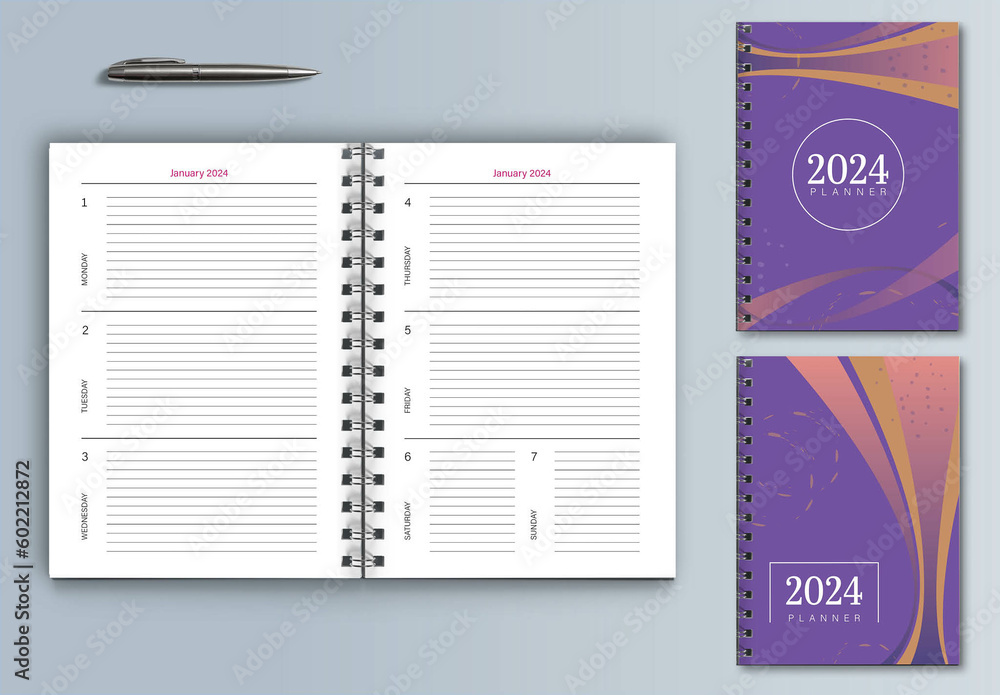 2024 Weekly Planner Layout with Cover Design Stock Template | Adobe Stock
