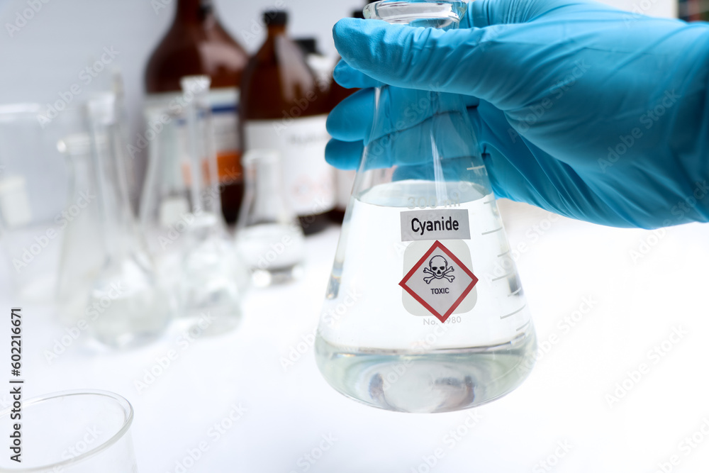 Cyanide Solution, Hazardous chemicals and symbols on containers Stock ...