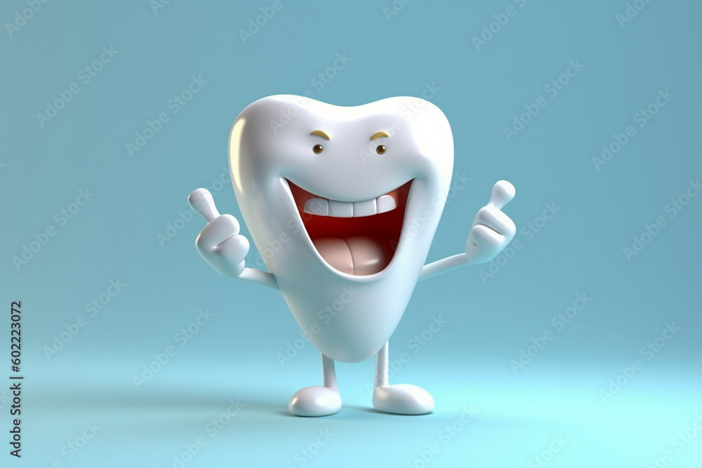 3D realistic happy white tooth , Tooth cartoon characters with thumbs ...