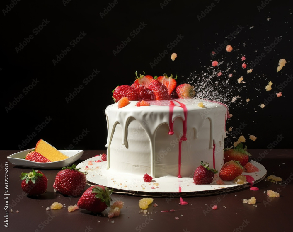 Deliciously Dynamic Strawberry Cake Extravaganza, Photo Art Created ...