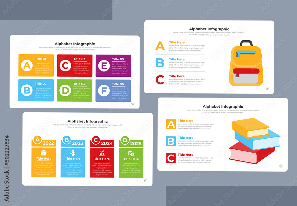 Info Chart Layout with Alphabet Accents Stock Template | Adobe Stock
