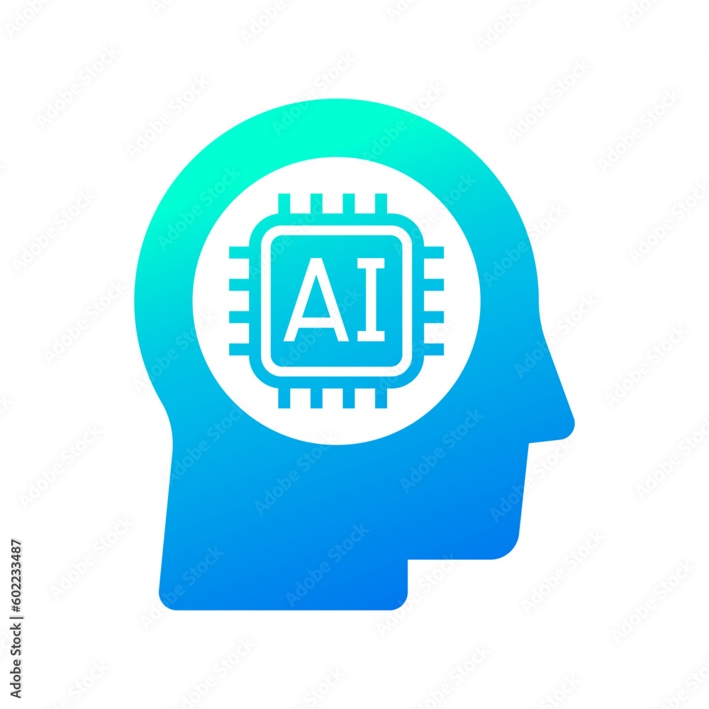 Human head tech icon, AI chip technological brain, Artificial ...