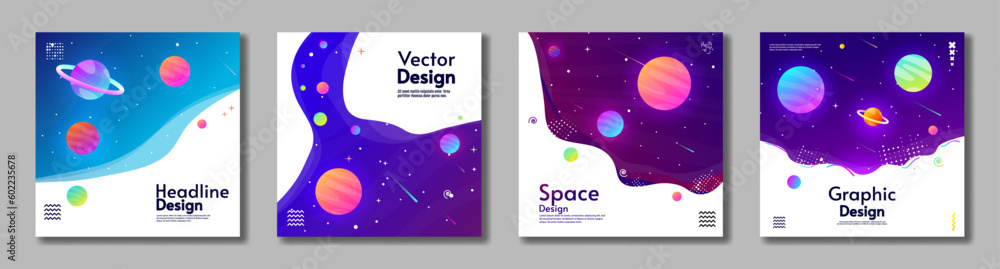 Set of space banner cards. Vector illustration. Background with cosmos ...