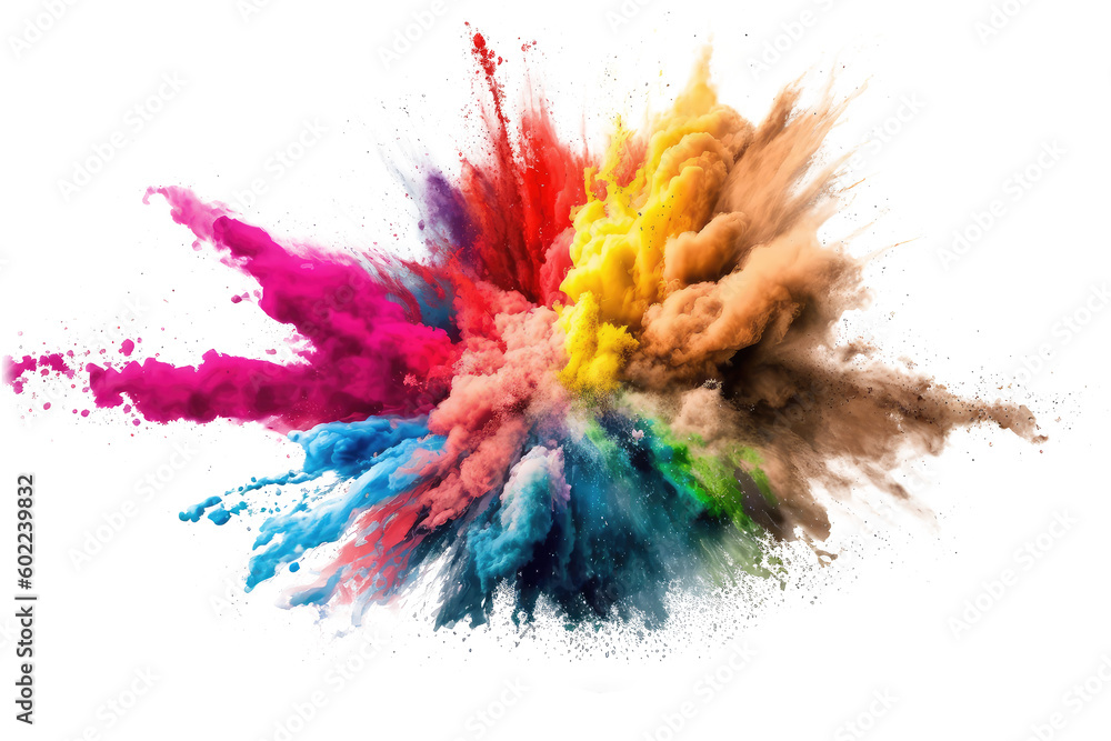 explosion powder with different colors splash isolated on white ...