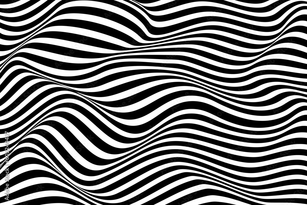 Black and white distorted optical illusion wave background. Ripple ...