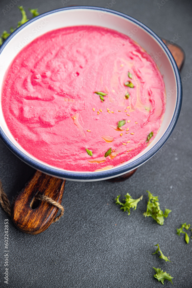 beet cream soup beetroot beets, leeks, potatoe first course healthy ...