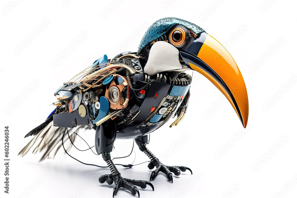Image of a toucan modified into a robot on a white background. Birds ...