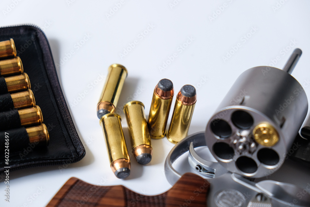 .44 magnum revolver handgun with bullet on white background Stock Photo ...