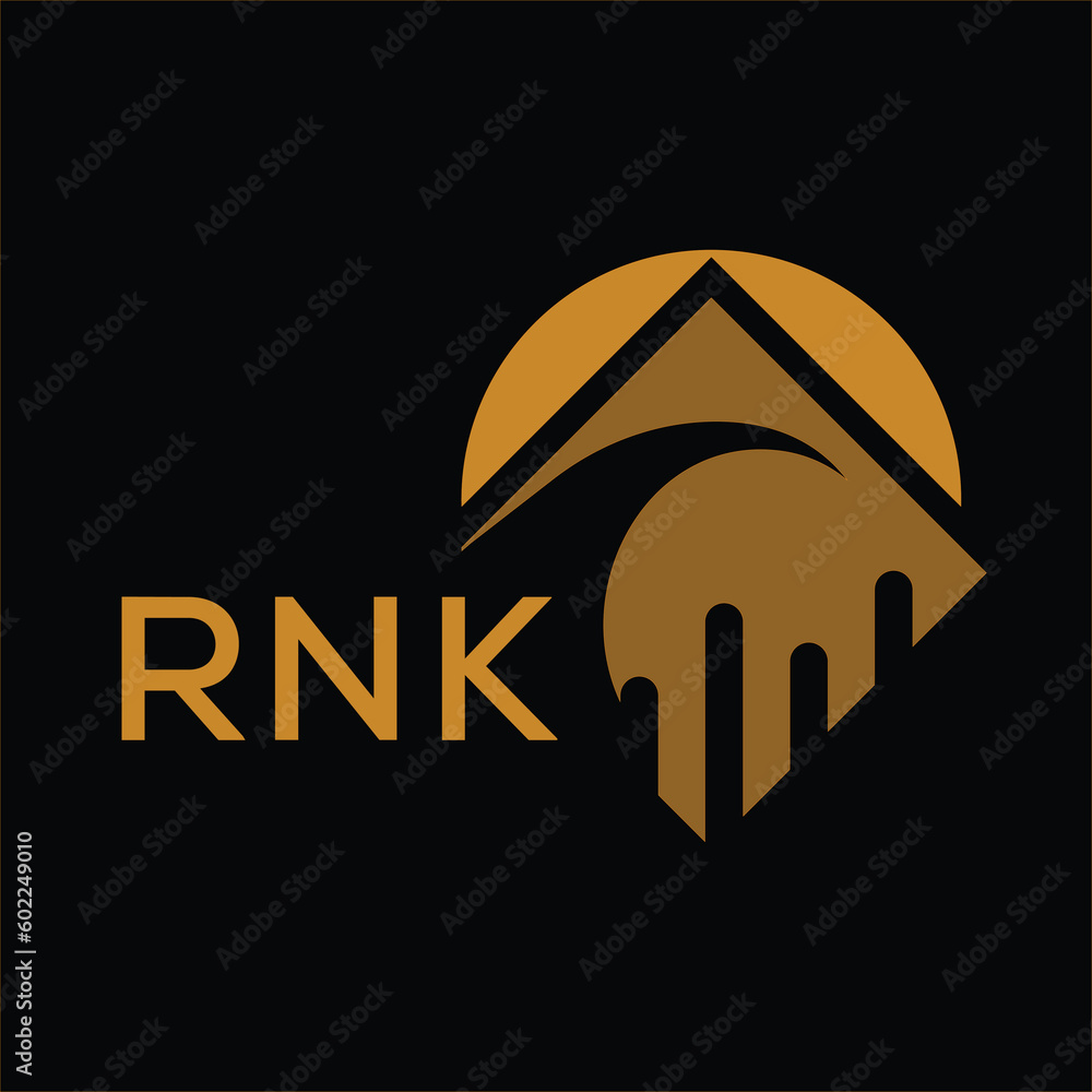 RNK golden color letter logo. RNK golden image on black background ...