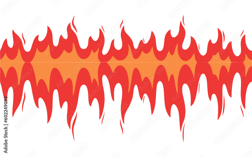 Cartoon fire flame frame borders. Seamless orange fire border, green ...