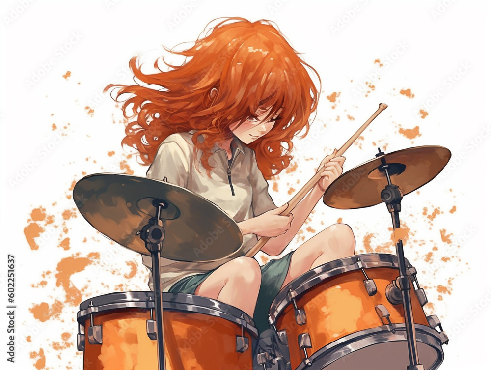 Cartoon Photo of Woman Playing Music Instrument in Anime Japanese Style ...