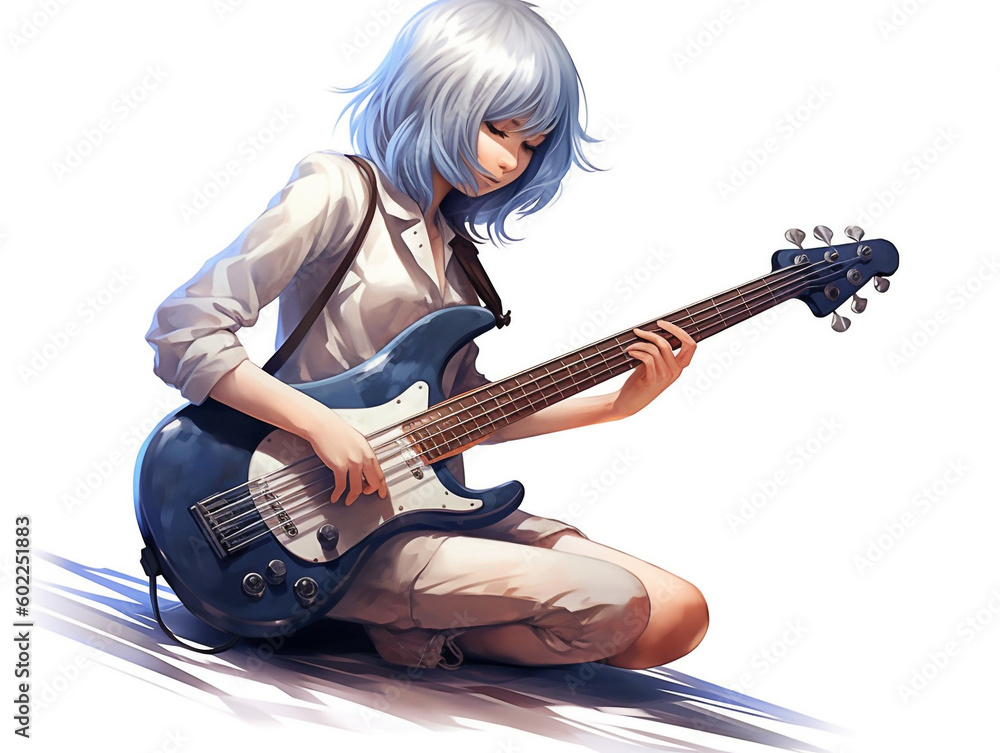 Cartoon Photo of Woman Playing Music Instrument in Anime Japanese Style ...
