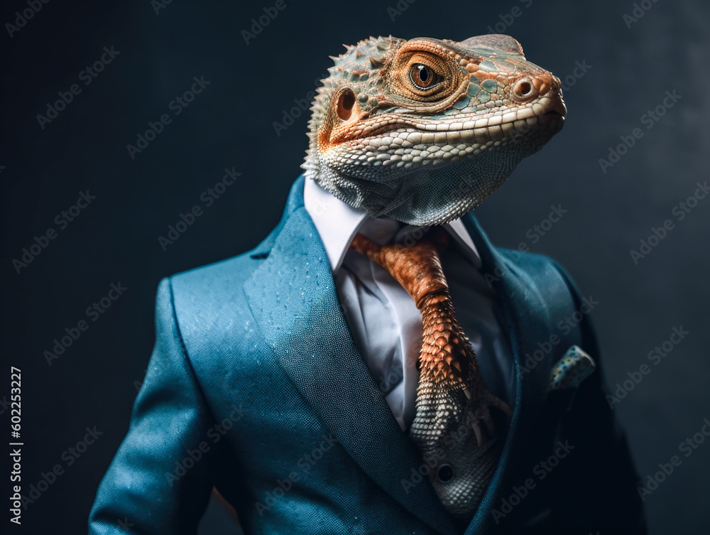 Executive man with T- Rex head thinking on isolated white background ...