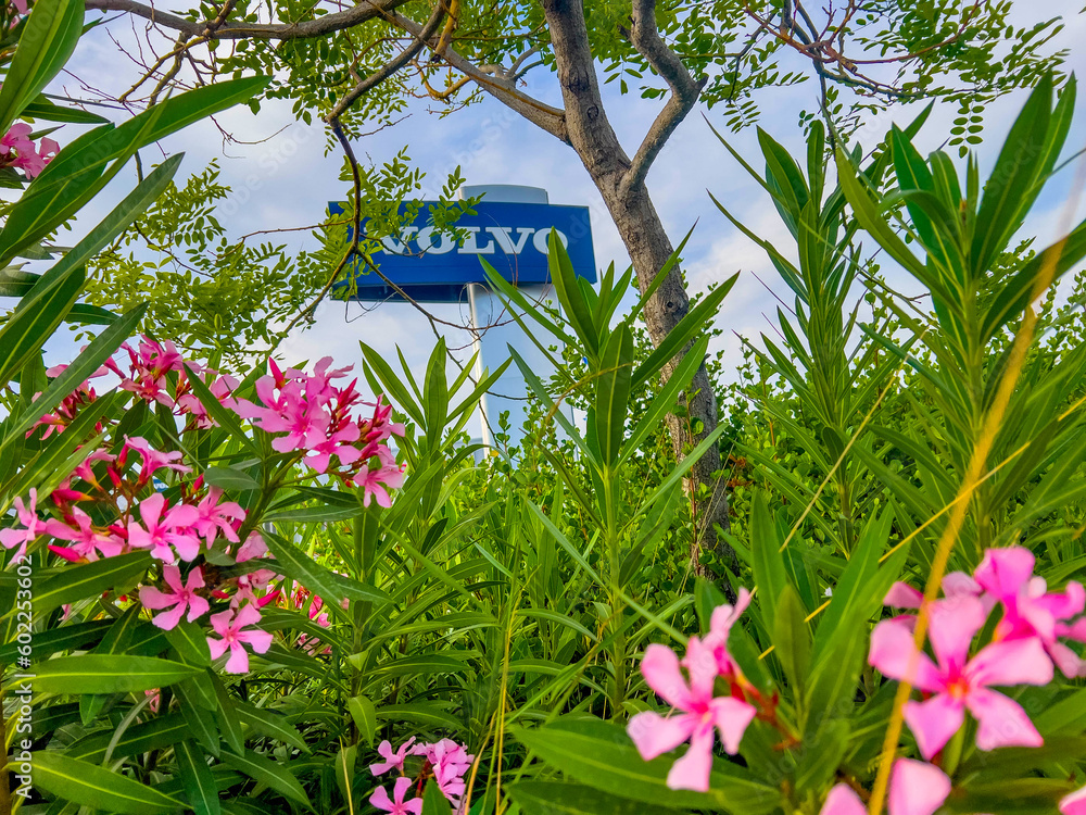 Haifa, Israel, May 12, 2023: Signboard Volvo company logo. Volvo in ...