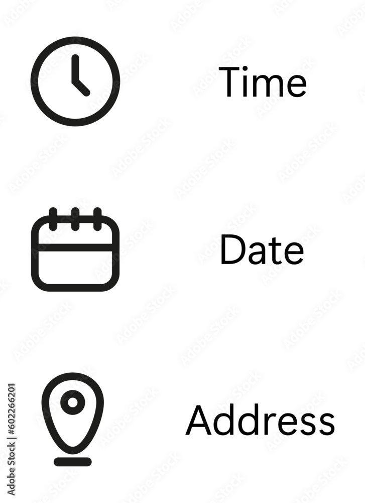 time date address black line vector design Stock Vector | Adobe Stock